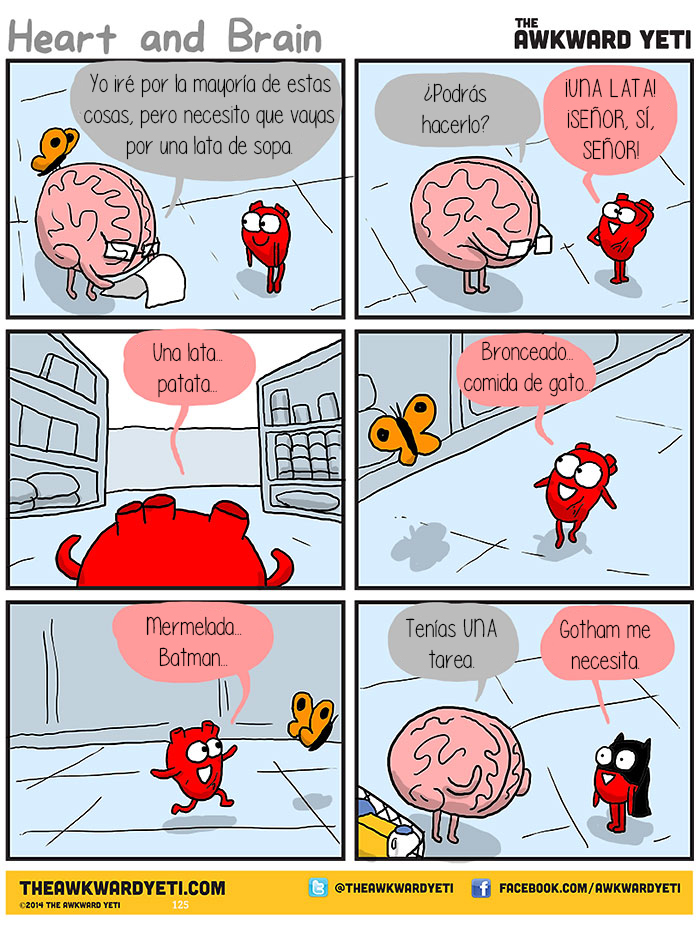 Este cómic muestra la batalla entre el cerebro y el corazón