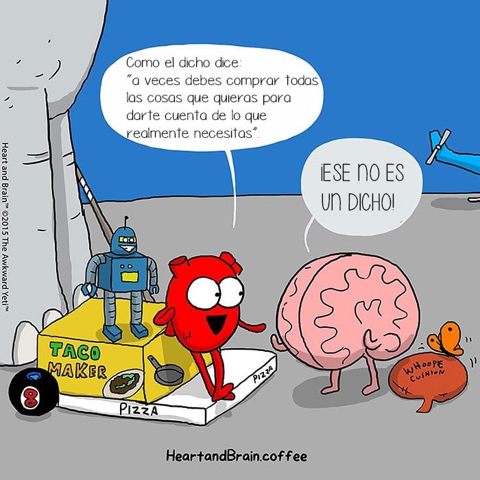Este cómic muestra la batalla entre el cerebro y el corazón
