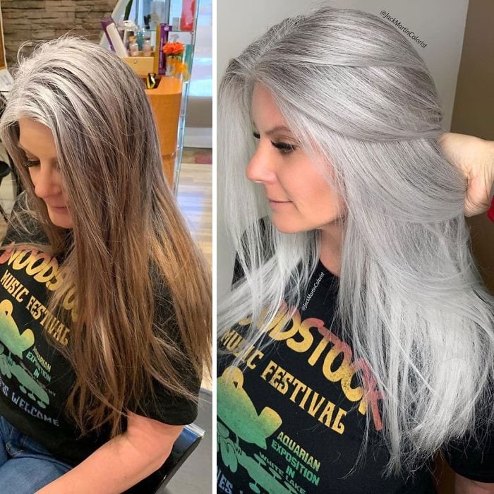 Estilista da un increíble look a las canas de sus clientas