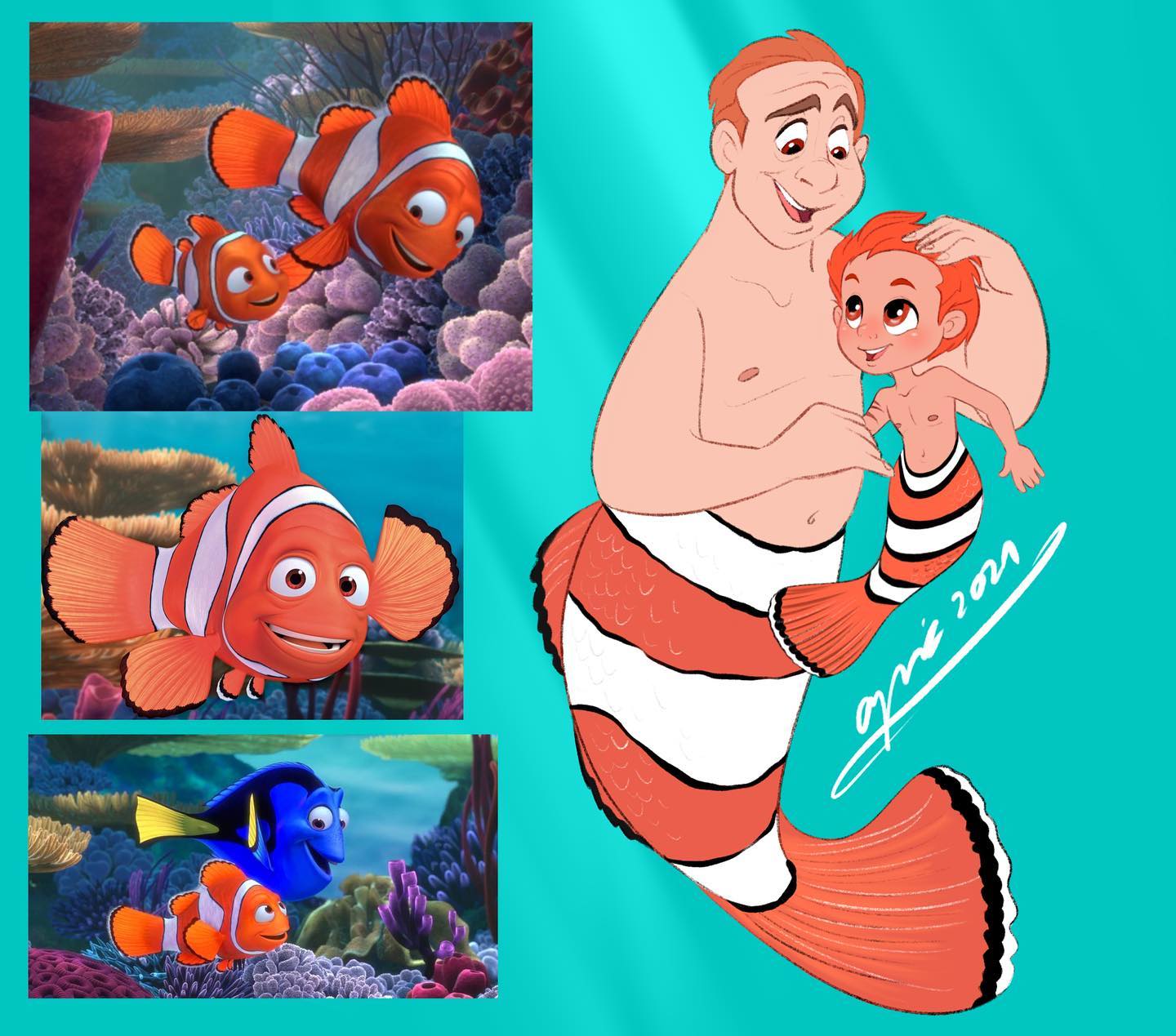 Artista “humaniza” a los personajes de ‘Buscando a Nemo’