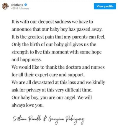 Cristiano Ronaldo and Georgina Rodríguez mourn the death of their ...