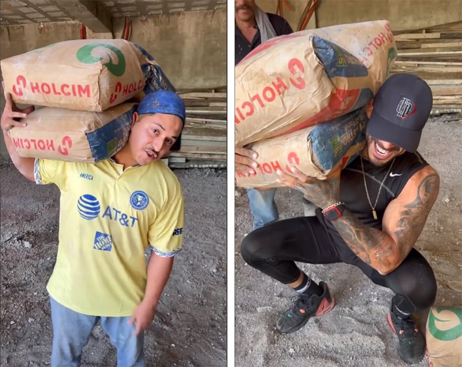 Albañil y chico fitness compiten para ver quién es más fuerte