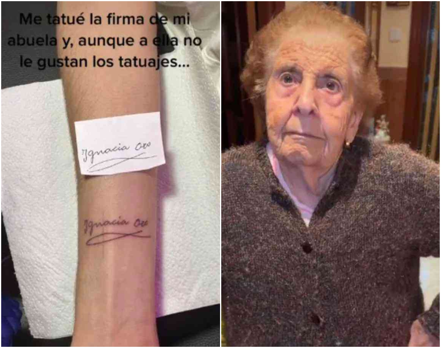 Se tatúa la firma de su abuelita y ella llora de emoción