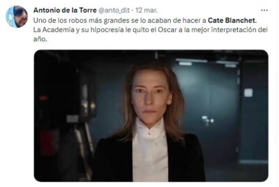 Fanáticos dicen que Cate Blanchett se merecía el Oscar