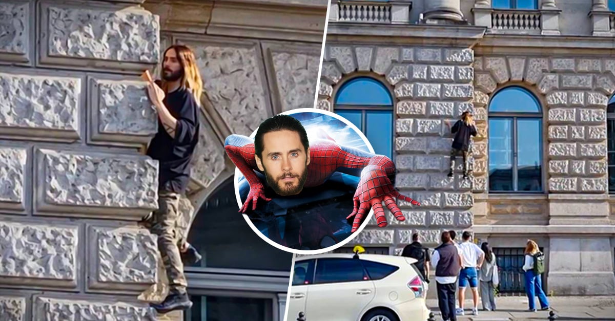 Jared Leto transforms into Spider-Man and climbs a building with his ...